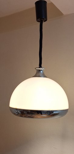 Vintage Height-Adjustable Ceiling Lamp with White Plastic Shade and ...
