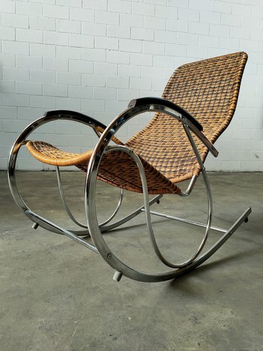Rocking Chair Vintage en Rotin, 1990s en vente sur Pamono