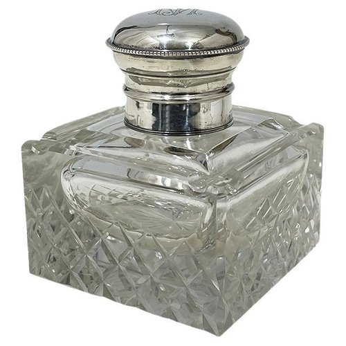 Dutch Clear Crystal with Silver Inkwell, 20th Century for sale at Pamono