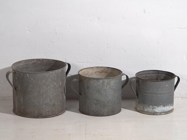Antique Galvanized Metal Buckets, 1920, Set of 3 for sale at Pamono