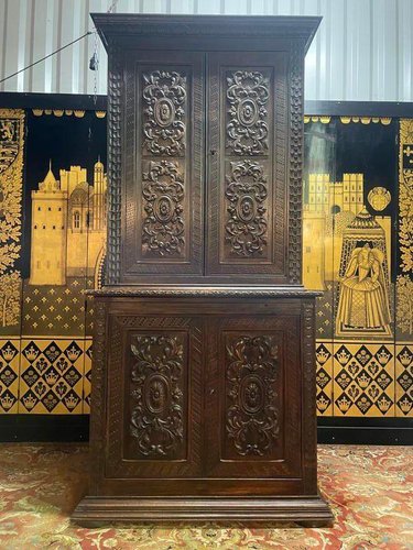 Renaissance Style Two-Body Buffet in Carved Oak for sale at Pamono