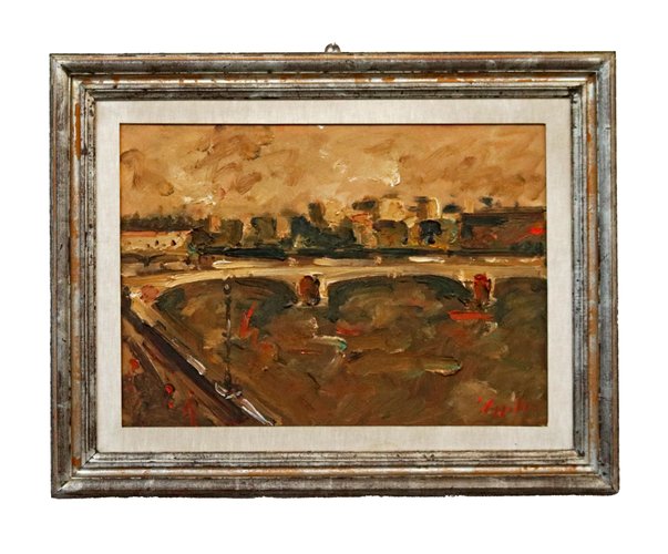 Emanuele Cappello, Bridge Over the Tiber, 1970s, Oil Painting on Canvas ...