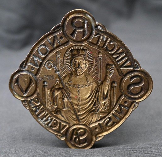 Large Bronze Stamp Seal with Religious Coat of Arms for sale at Pamono