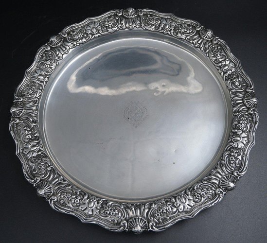 Belgian Silver Tray with Coat of Arms for sale at Pamono
