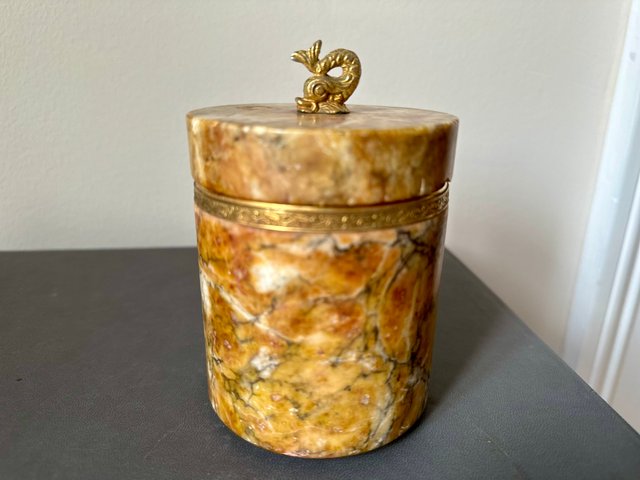 Vintage Marble Lidded Box with Brass Accents and Dolphin Handle for ...
