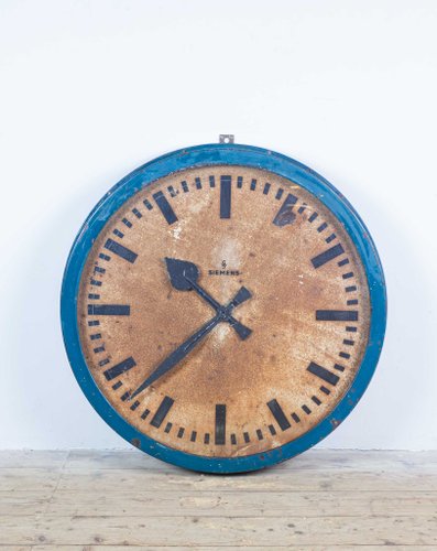 Very Large Blue Clock from Siemens, 1950s for sale at Pamono