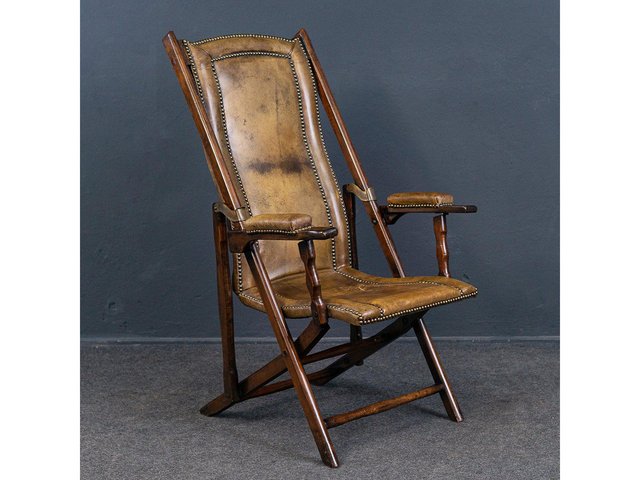 Antique Lounge Chair in Leather and Walnut for sale at Pamono