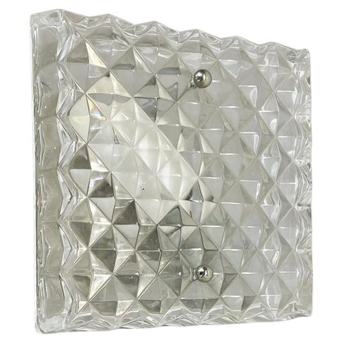 Small Cubic Textured Glass Wall Light, 1970s for sale at Pamono