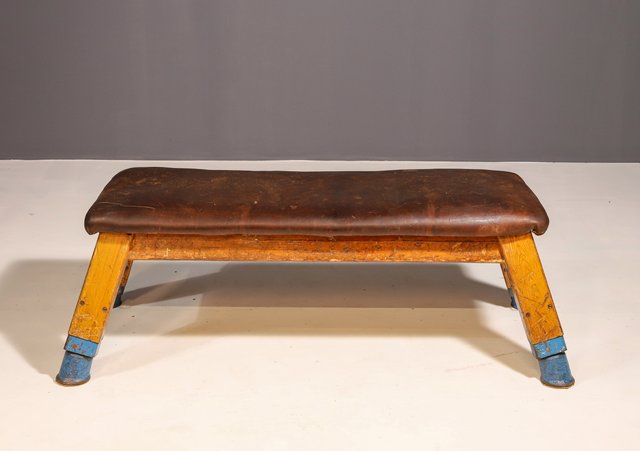 Industrial Czechoslovakian Leather Gym Bench, 1950s for sale at Pamono