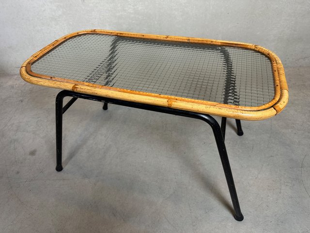 Vintage Coffee Table in Bamboo and Wired Glass for sale at Pamono