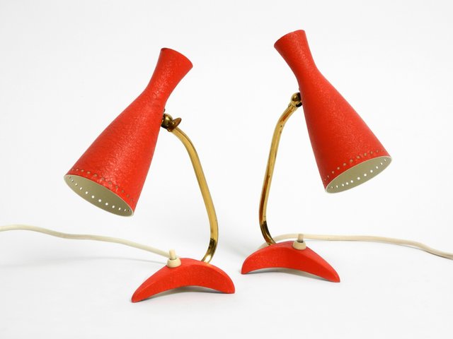 Mid-Century Modern Red Diabolo Crows Foot Table Lamps from Cosack ...