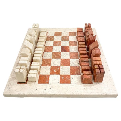 Chess Game in Two Colored Travertine by Angelo Mangiarotti, Italy ...