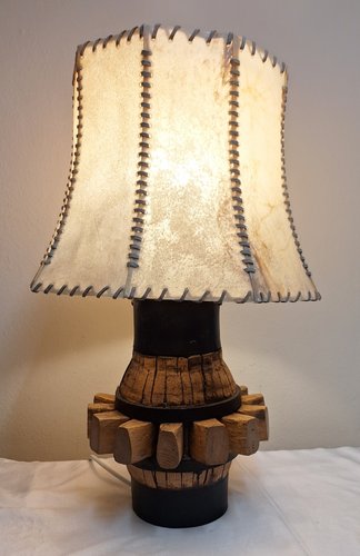 Rustic German Table Lamp with Oak Base, 1960s for sale at Pamono