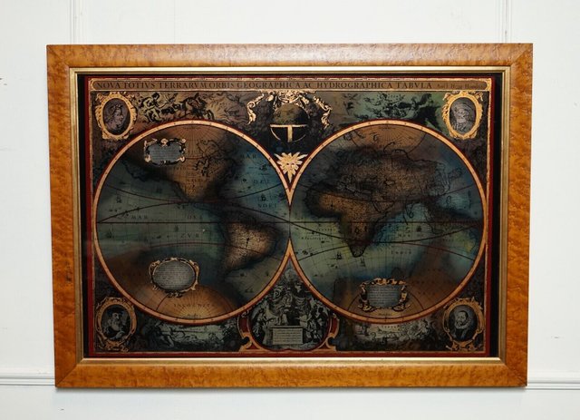 Framed Burr Maple Wall Map for sale at Pamono