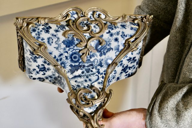 Blue and White Ceramic and Ormolu Wall Bracket, 1890s for sale at Pamono