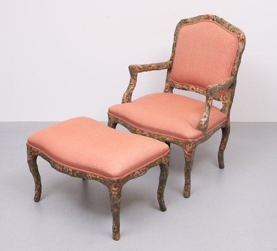 Rococo Armchair and Ottoman, 1990s, Set of 2 for sale at Pamono