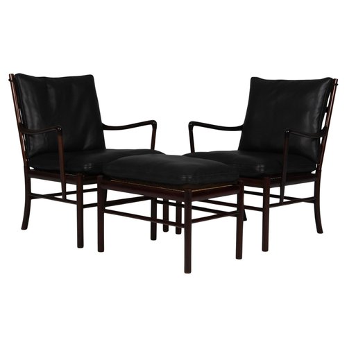 Colonial Lounge Chairs and Ottoman by Ole Wanscher, Set of 3 for sale ...