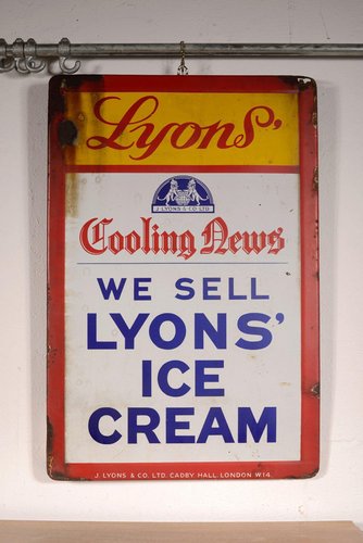 Lyons Ice Cream Enamel Advertising Sign, 1920s for sale at Pamono
