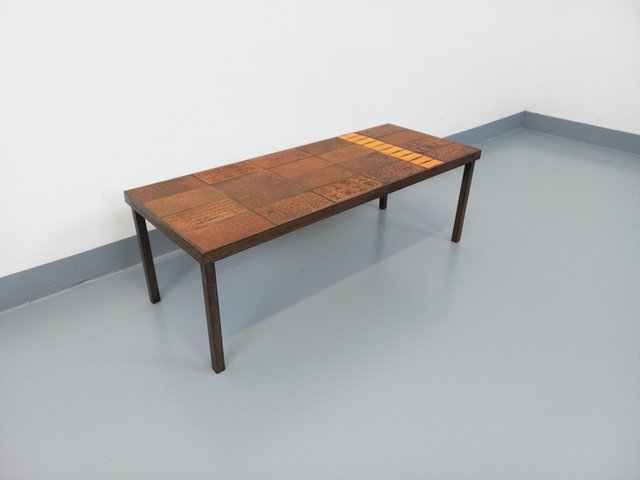 Vintage Rectangular Coffee Table in Steel and Ceramic by Jean Jaffeux ...