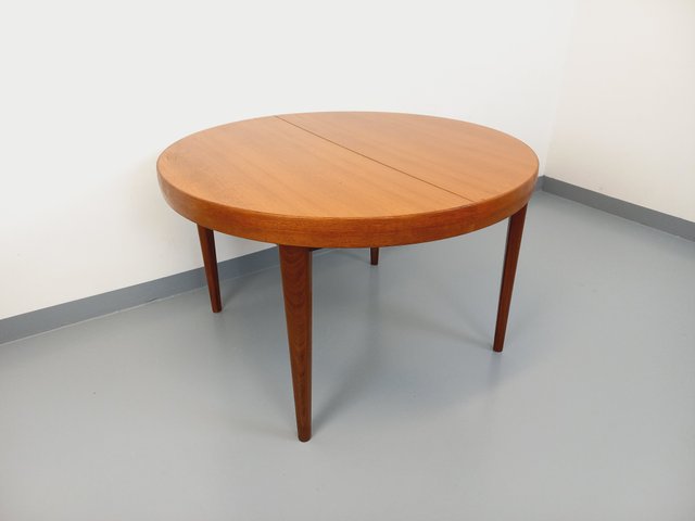 Grande Table Ronde Vintage Scandinave en Teck avec Rallonges, 1960s en ...