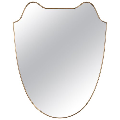 Brass Frame Shield Shape Mirror, Italy, 1950s for sale at Pamono