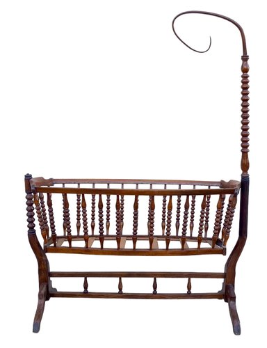 Wooden Cradle with Linen Cradle Cradle, 1920s for sale at Pamono