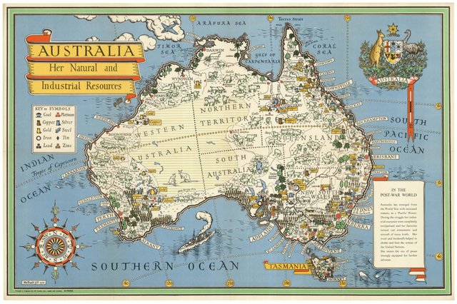 Pictorial Map of Australiat the End of the Second World War, 1946 for ...