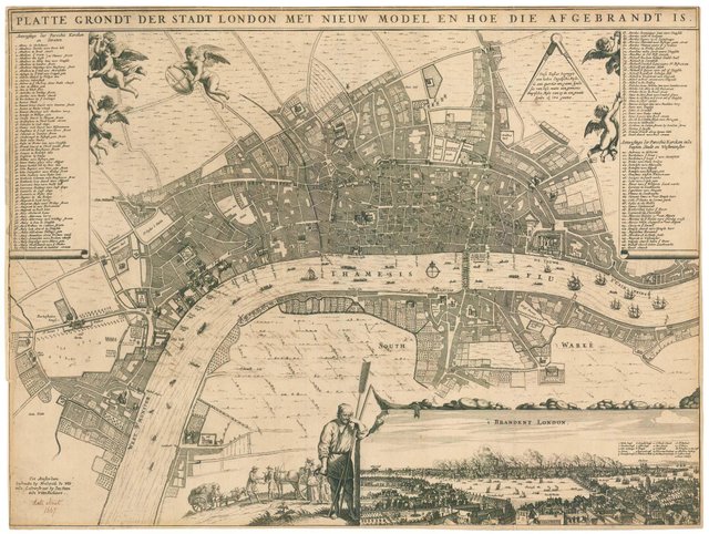 Broadsheet Map of the Great Fire of London of 1666 for sale at Pamono
