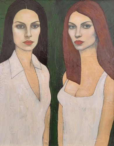 Christopher Barrow, Aria and Esme, Oil Painting, 2024 for sale at Pamono