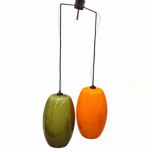 Vintage Green and Orange Glass Pendant attributed to Alessandro Pianon ...