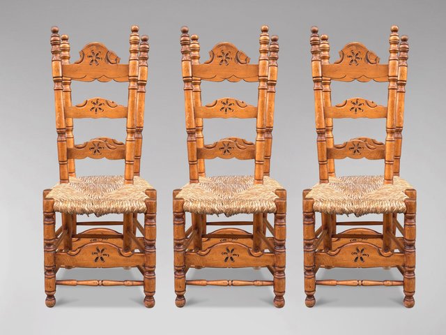 Spanish Country Style Carved Ladder Back Dining Chairs, 1980s, Set of 6 ...