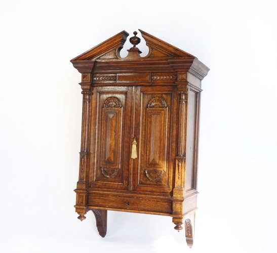 Large Antique Gothic Wooden Wall Cabinet for sale at Pamono