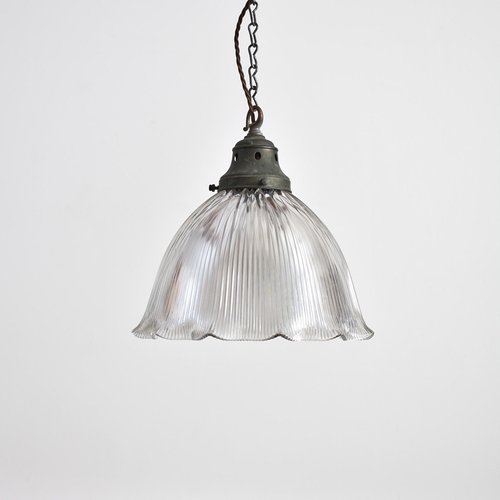 Large Vintage Glass Holophane Frill Pendant Light, 1950s for sale at Pamono
