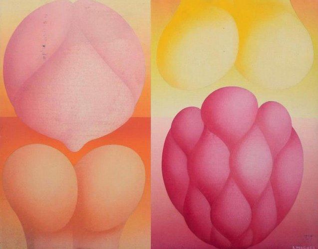 R, Wagner, Semi-Abstract Composition, 1970, Oil on Board for sale at Pamono