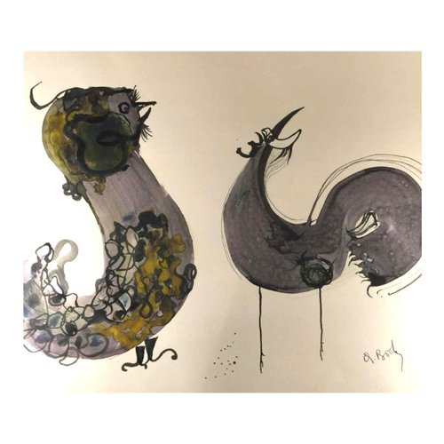 Anne Body, El gran combate, Técnica mixta sobre papel, 1965 en venta en Pamono