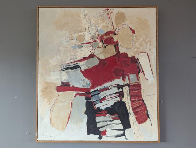 Rhythmic Red, 1950s, Oil Painting, Framed for sale at Pamono