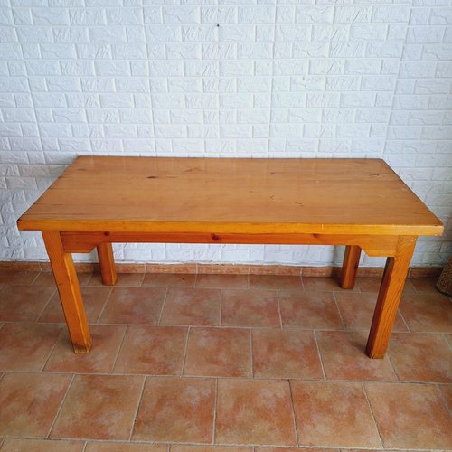 Rustic Brutalist Elm and Pine Kitchen Table, 1980s for sale at Pamono