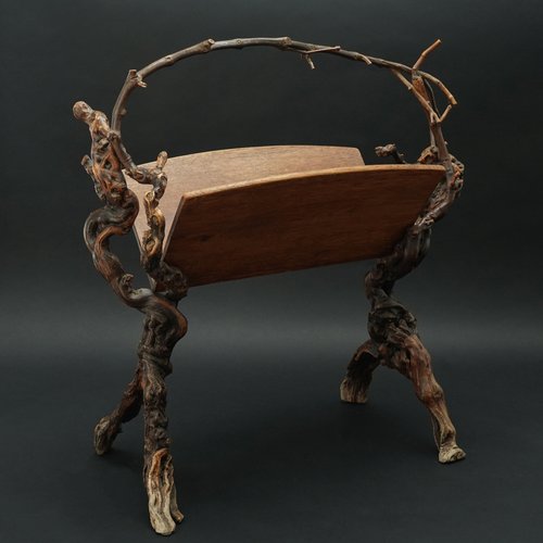 Rustic Magazine Rack in Burl Wood, 1910 for sale at Pamono
