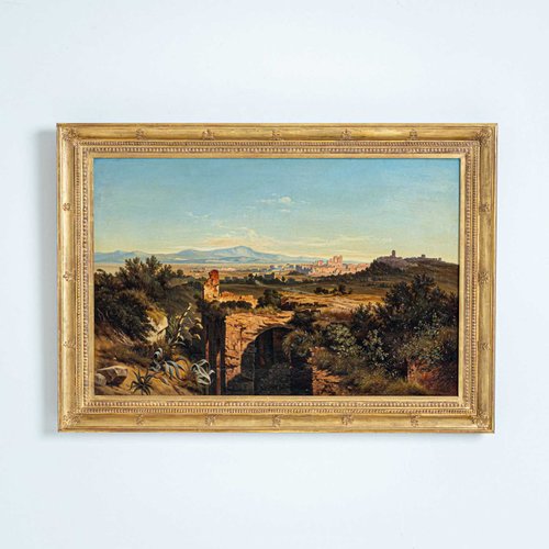 Johann Anton Castell, Mediterranean Landscape with Ruins, 1842, Oil on ...