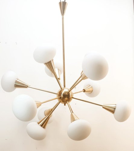 Sputnik 12-Light Chandelier in Brass and Glass for sale at Pamono