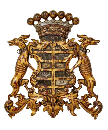 Decorative Greyhound Hand Carved Heraldic Coat of Arms for sale at Pamono