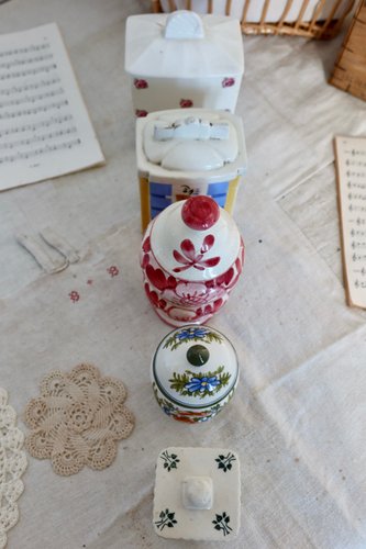 Vintage Cottage Core Porcelain and Earthenware Spice Jars, 1950s, Set ...