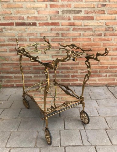 Baroque Style Two-Tier Bar Cart in Brass, 1950s for sale at Pamono