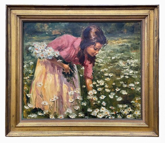 Robert Van Cleef, Young Girl Collecting Daisies, Oil Painting for sale ...