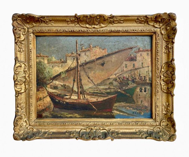 Henri Olive Des Martigues, The Port of Martigues, 19th Century-20th Century, Oil on Wood for ...