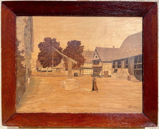 Charles Spindler, Alsatian Village, Marquetry Panel, Framed for sale at ...