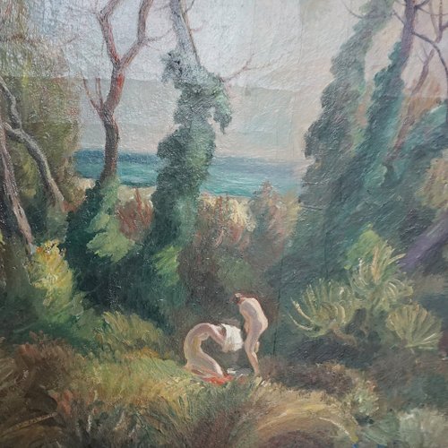 French Artist, Women Bathing, Oil on Canvas, 1920s for sale at Pamono
