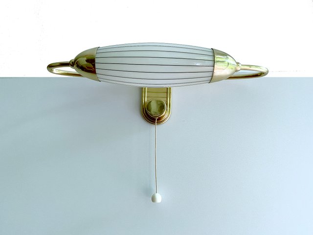Art Deco Zeppelin Shape Sconce in Glass & Brass, 1930s for sale at Pamono