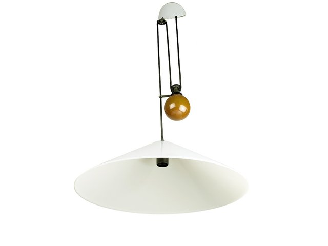 White Plastic and Metal Counterweight Aggregato Pendant Lamp by E. Mari ...