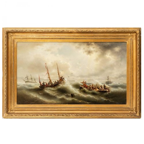 Albert Rieger, Rescue of the Shipwrecked Off the Coast of Genoa, 19th ...